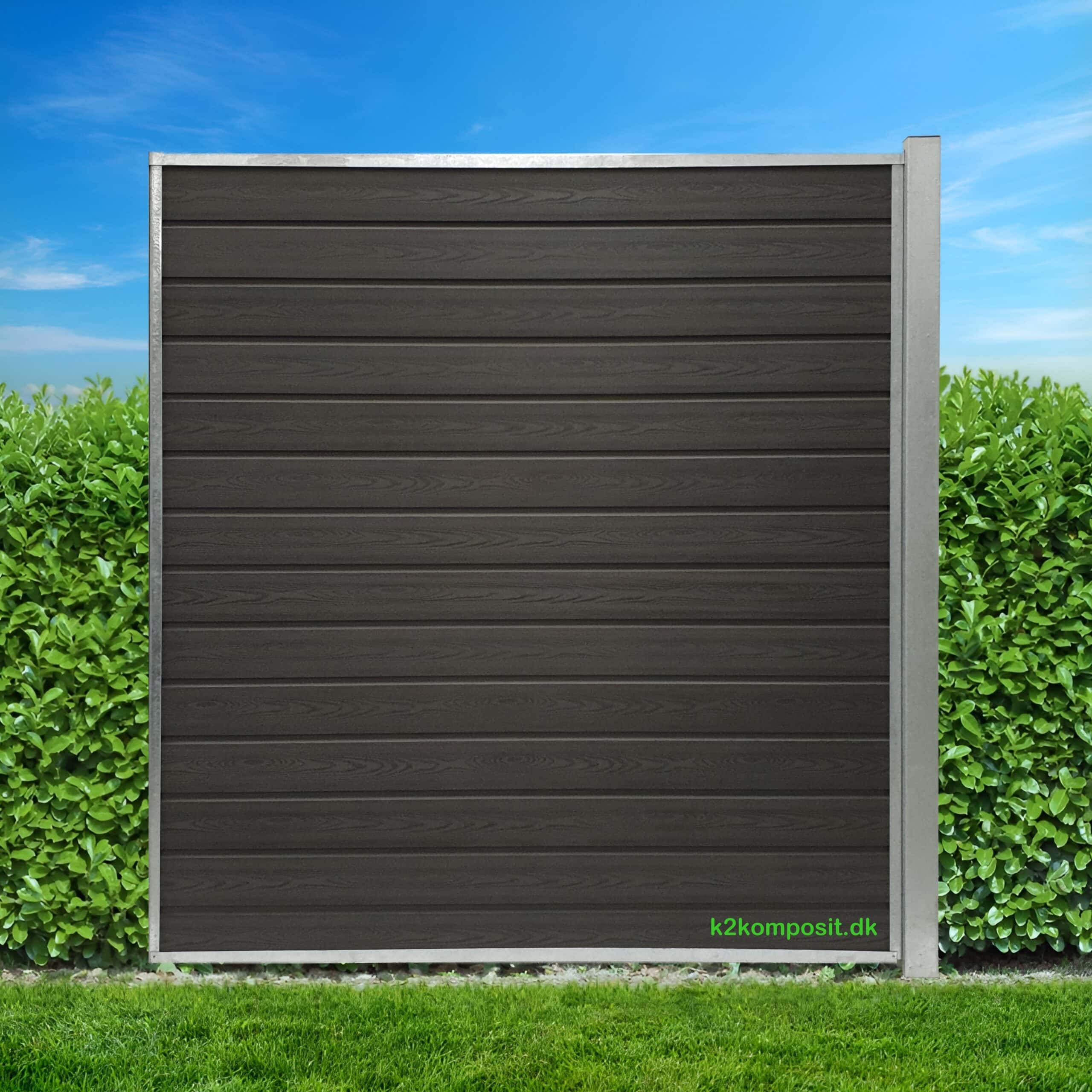 K2 KOMPOSIT hegn startfag, varmgalvaniseret stål med gråsort træstruktur komposit, H196 x B197,5 ...