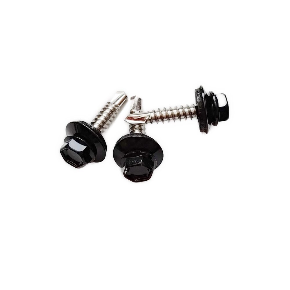 K2 Sortlakeret selvskærende skrue m. sekskantet hoved og spændeskive ...